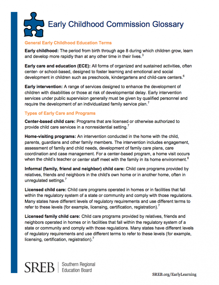 Early Childhood Commission Glossary Southern Regional Education Board Early Childhood Commission Glossary Southern Regional Education Board