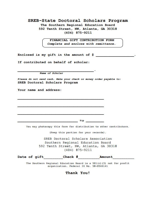 Contribution Form Southern Regional Education Board